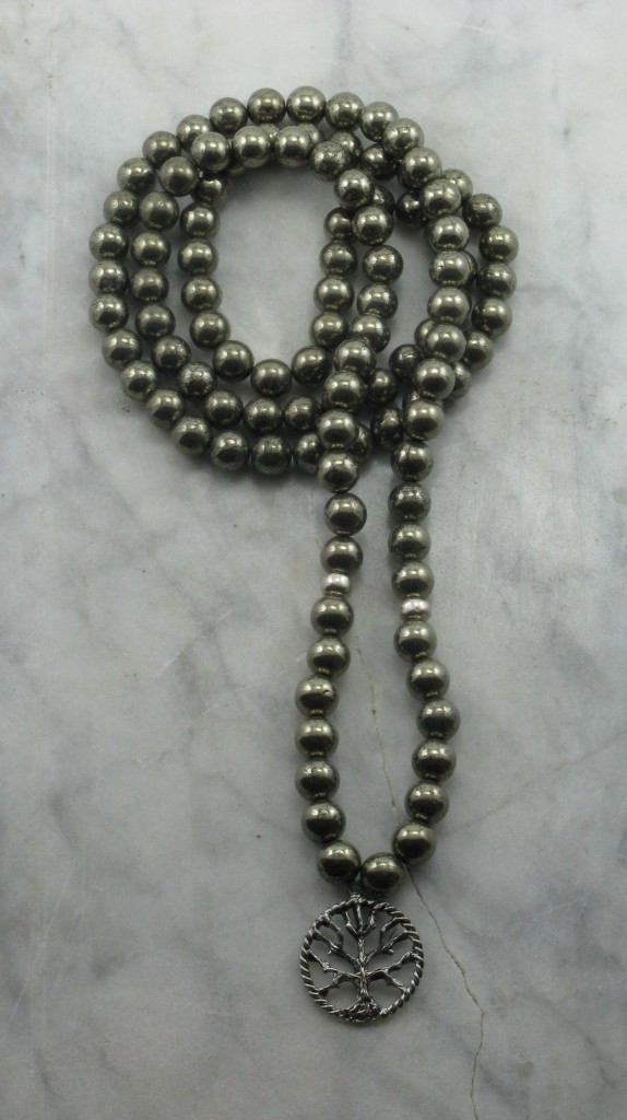 Tree of Wisdom Mala Necklace | 108 pyrite mala beads