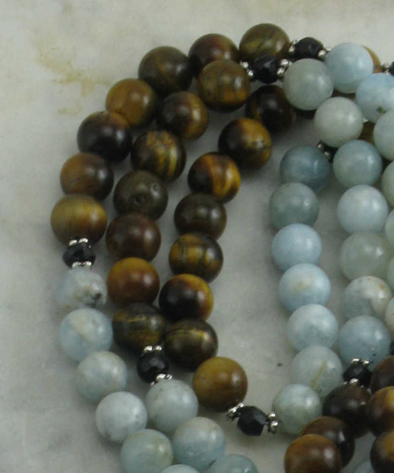 Patches of Blue Mala | 108 aquamarine and tiger eye mala beads