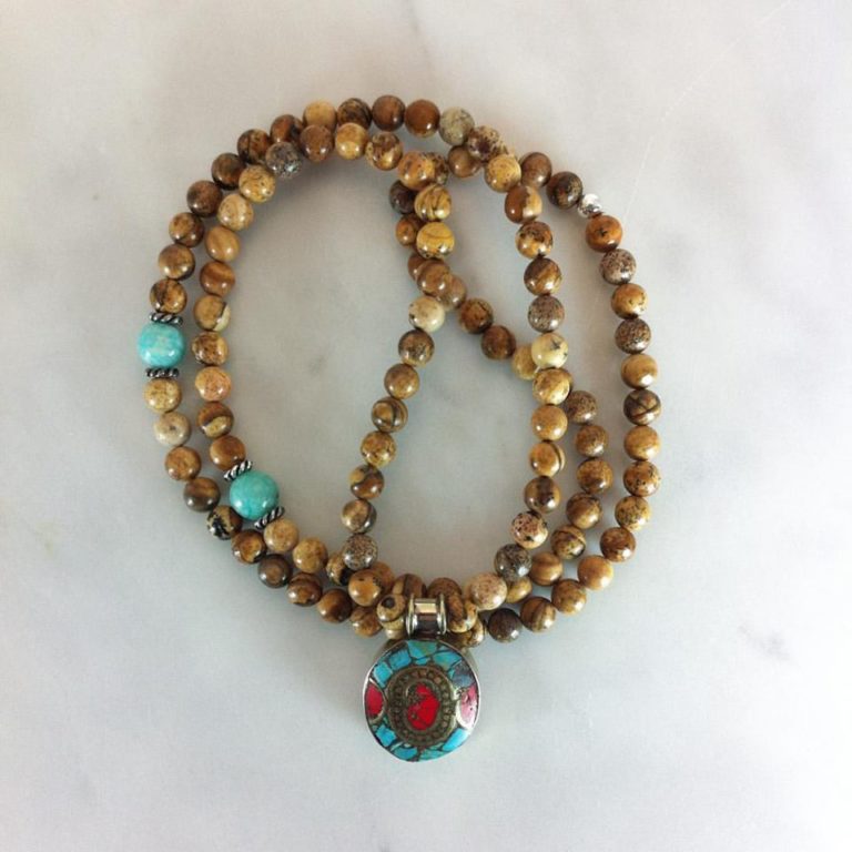 Picture Jasper Mala Beads | 108 mala necklace Buddhist prayer beads